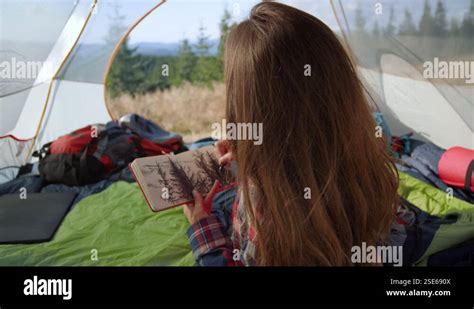 Girl Drawing Sketch Of Trees In Notebook Woman Painting Picture With Pen Stock Video Footage