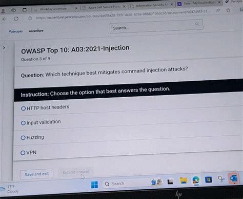 Owasp Top 10 A032021 Injection Question 3 Of 9 Question Which Technique Best Mitigates Command