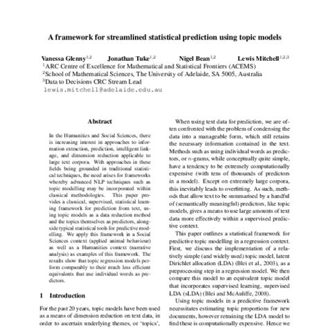 a framework for streamlined statistical prediction using topic models