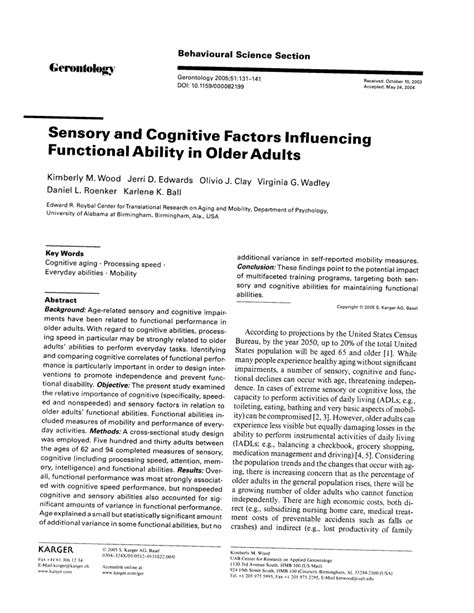 Pdf Sensory And Cognitive Factors Influencing Functional Ability In Older Adults