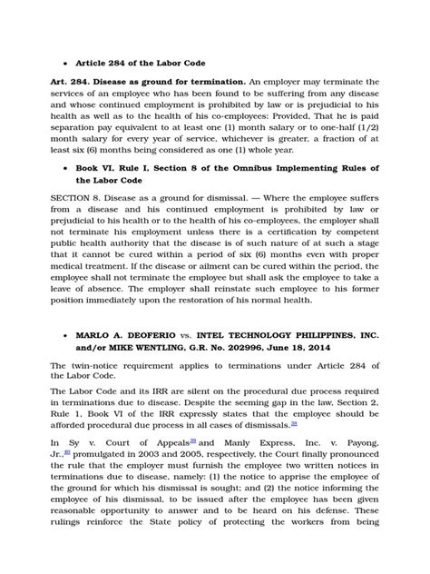 Labor Code Article Dismissal Due To Disease Pdf Employment Labour Law