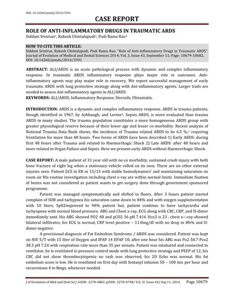 Pdf Role Of Anti Inflammatory Drugs In Traumatic Ards