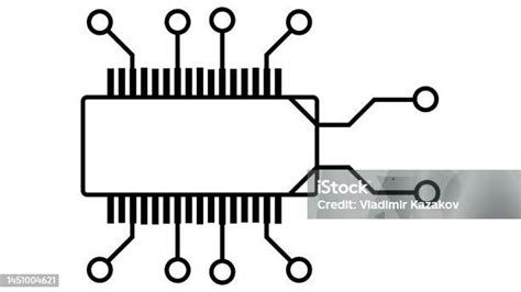 Siluet Chip Atau Komponen Skematik Sederhana Untuk Sirkuit Mikro Yang