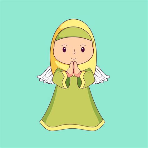 귀여운 소녀 이슬람 문자 평면 디자인 프리미엄 벡터
