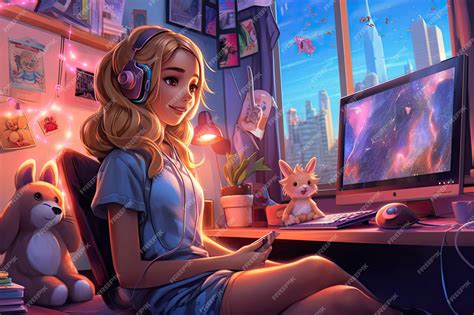 premium photo cute asmr girl in her pinkish room illustration