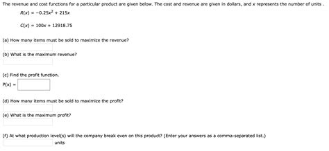 answered the revenue and cost functions for a… bartleby