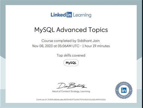 siddhant jain on linkedin just finished the course “mysql advanced