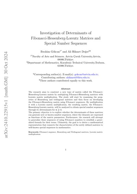 Pdf Investigation Of Determinants Of Fibonacci Hessenberg Lorentz