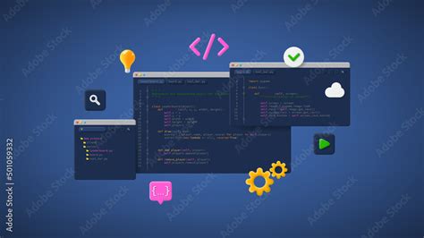 Concept Of Computer Programming Or Developing Software Or Game Vector 3d Illustration With