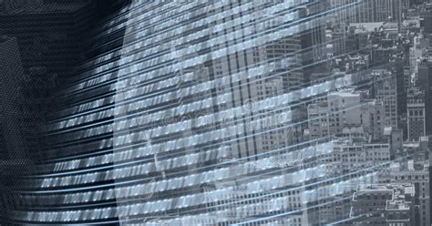 Composition Of Binary Coding With Grey Curved Banner Over Cityscape Stock Illustration