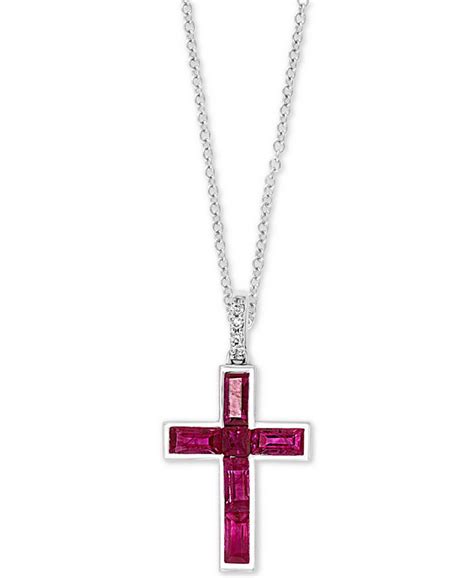 Effy Collection Effy® Ruby 34 Ct Tw And Diamond Accent Cross 18 Pendant Necklace In 14k