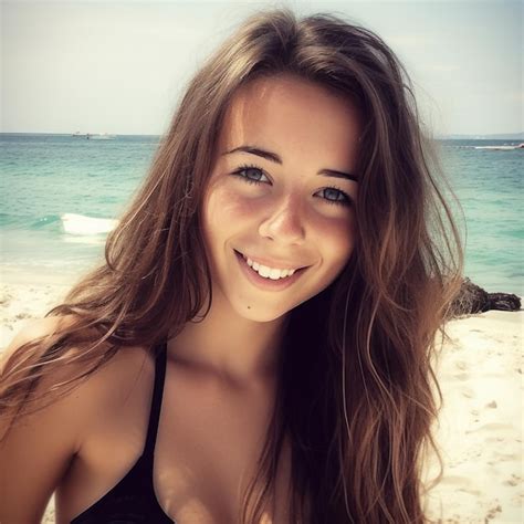 Premium Ai Image A Girl With Long Brown Hair And Blue Eyes Smiles At