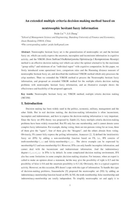 Pdf An Extended Multiple Criteria Decision Making Method Based Fs