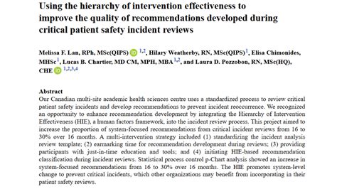 Using The Hierarchy Of Intervention Effectiveness To Improve The