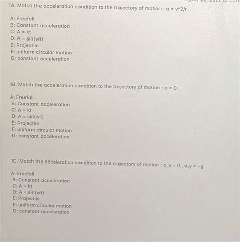 Solved 1a Match The Acceleration Condition To The