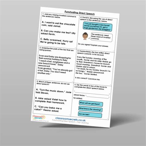 Year 3 Punctuating Direct Speech Application Resource Classroom Secrets