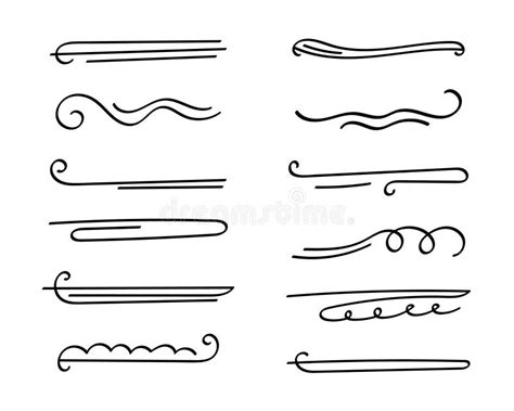 Underlines Set Hand Drawn Marker Pen Strokes Doodle Style Collection Wavy Curly Various Strips