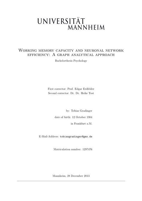 Pdf Working Memory Capacity And Neuronal Network Efficiency A Graph Analytical Approach