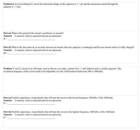 Solved Problem 6 In An Oscillating Lc Circuit The Maximu
