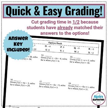Function Notation Matching Worksheet Given Outputs By Algebra Elevated
