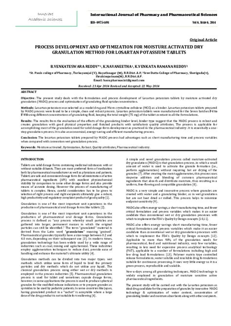 Pdf Process Development And Optimization For Moisture Activated Dry Granulation Method For