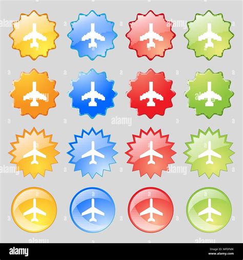 Airplane Icon Sign Big Set Of 16 Colorful Modern Buttons For Your Design Vector Illustration