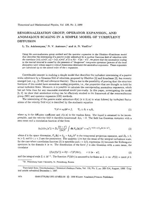 Pdf Renormalization Group Operator Expansion And Anomalous Scaling