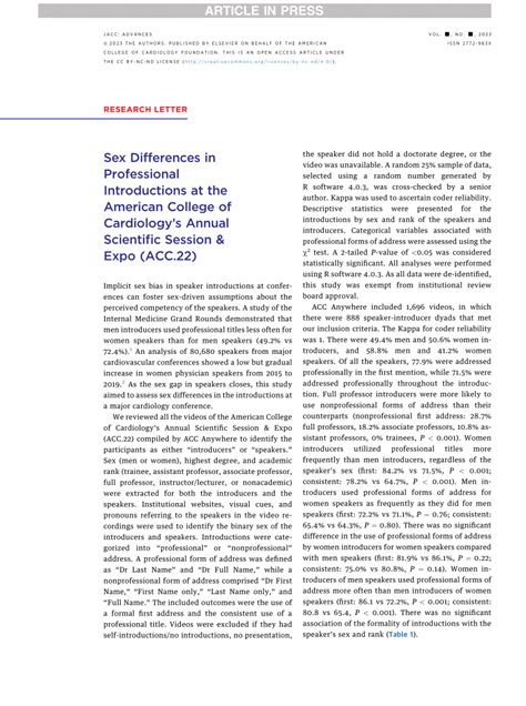 Pdf Sex Differences In Professional Introductions At The American