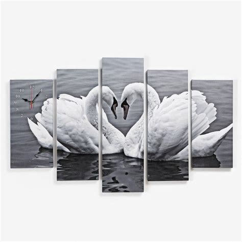 Часы настенные модульные серия Животный мир Пара лебедей 80х140