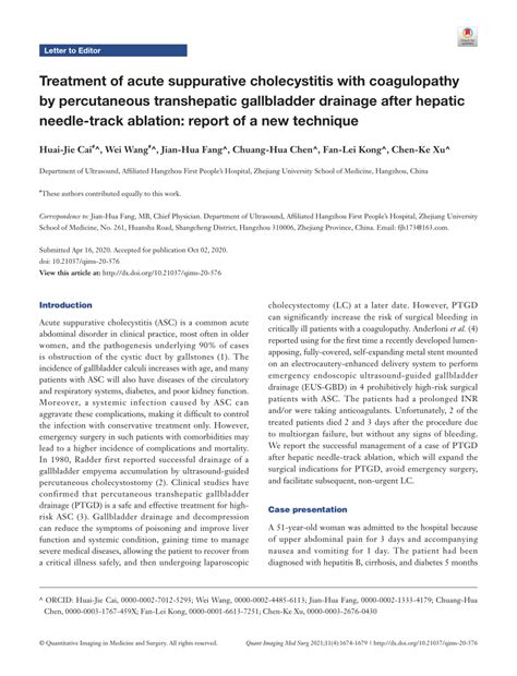 Pdf Treatment Of Acute Suppurative Cholecystitis With Coagulopathy By