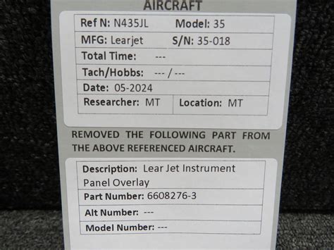 6608276 3 Lear Jet Instrument Panel Overlay Unit
