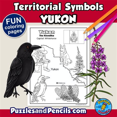 Yukon Symbols Coloring Pages With Map And Flag Canada Territorial Emblems