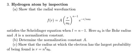 solved show that the radial wavefunction f r a r a 0 n