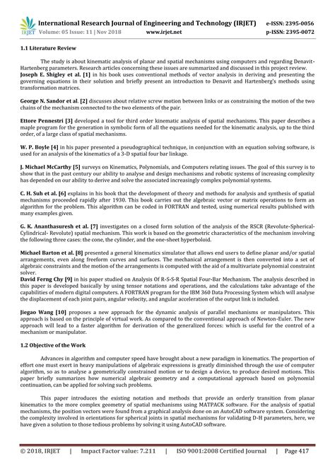 IRJET Kinematic Analysis Of Planar And Spatial Mechanisms Using Matpack PDF