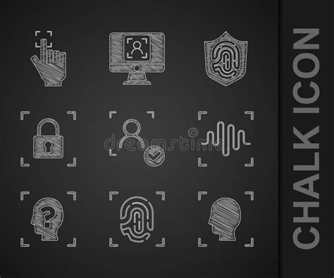 Set Face Recognition Fingerprint Voice With Lock Shield And Icon Vector Stock Vector
