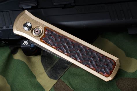 Protech Godson Limited Automatic Knife Bronze Jigged Bone Inlay 3 Damascus Bayonet