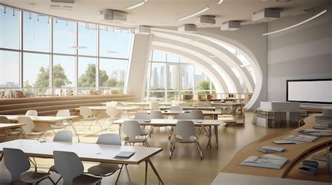 Premium Ai Image A Classroom With A Large Window That Has A View Of