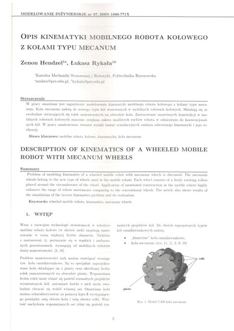 Pdf Description Of Kinematics Of A Wheeled Mobile Robot With Mecanum