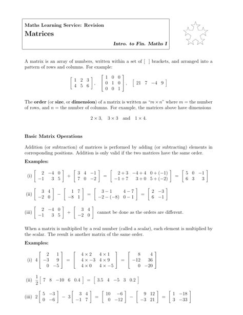 Matrix Multiplication Worksheet Free Printable