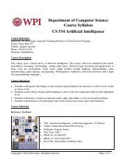 CS Artificial Intelligence Course Syllabus Objectives Course Hero