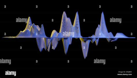 Abstract Blue And Yellow Wireframe Waveform On Black Background