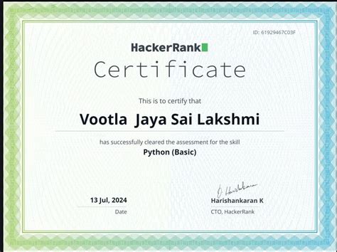 Vootla Jaya Sai Lakshmi On Linkedin Python Hackerrank Certification