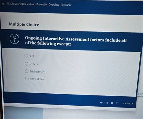 Solved Pmdb Workplace Violence Prevention Overview Refresher Multiple Choice Ongoing