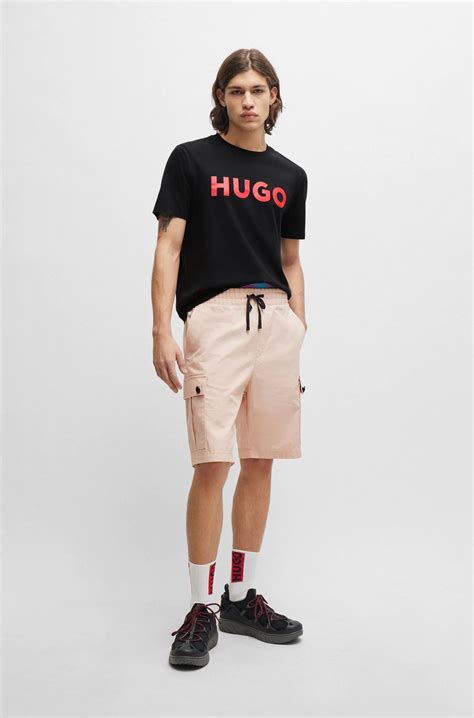 红色徽标标签纹理棉短裤