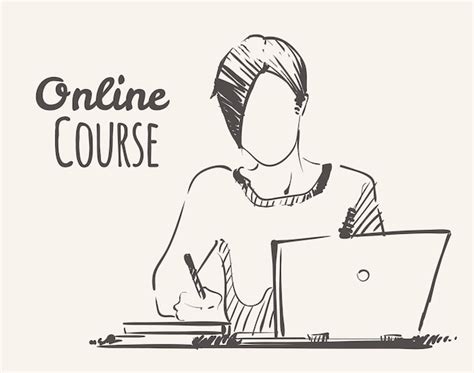 Premium Vector Girl Studying On An Online Course Sketch Illustration
