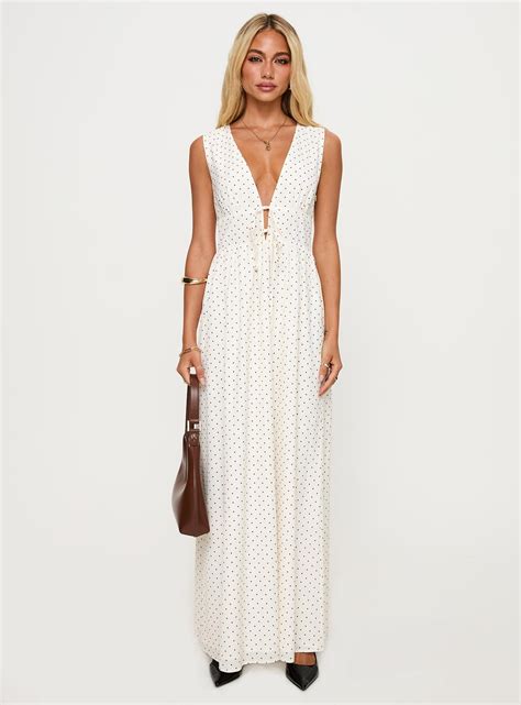 Pokey Maxi Dress Cream Polka Dot Princess Polly