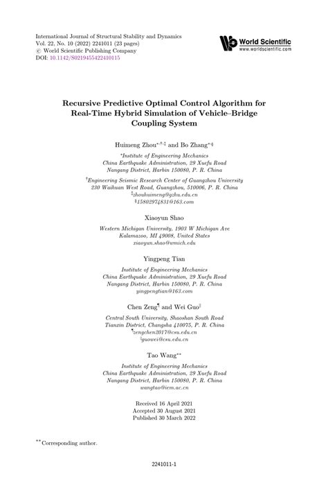 Pdf Recursive Predictive Optimal Control Algorithm For Real Time Hybrid Simulation Of Vehicle