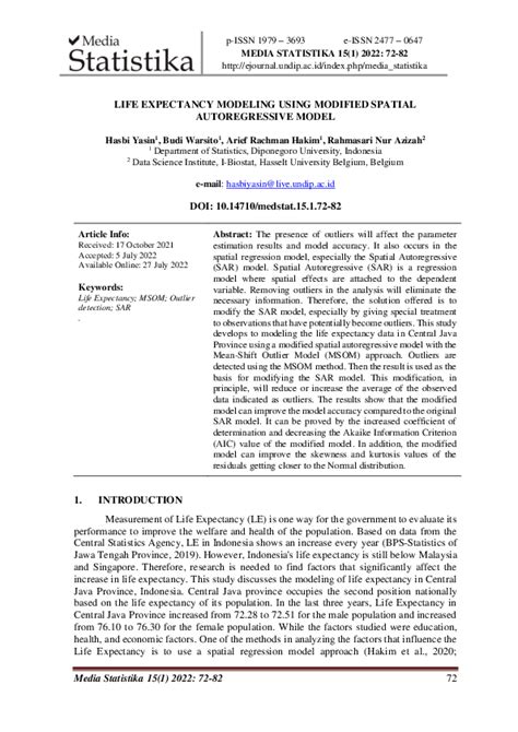 Pdf Life Expectancy Modeling Using Modified Spatial Autoregressive Model
