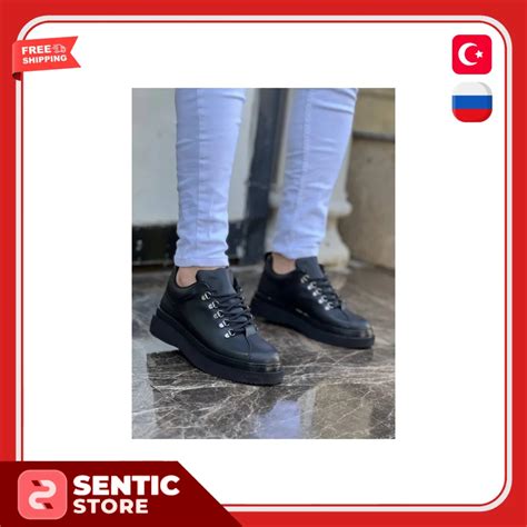 Бренды черная кожа на высокой подошве на шнуровке Мужская стильная ...