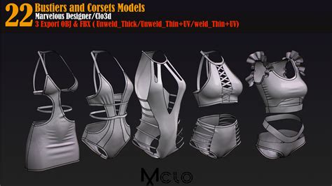 Artstation 22bustiers And Corsets Models Marvelous Clo Zprj Obj Fbx Uv Game Assets